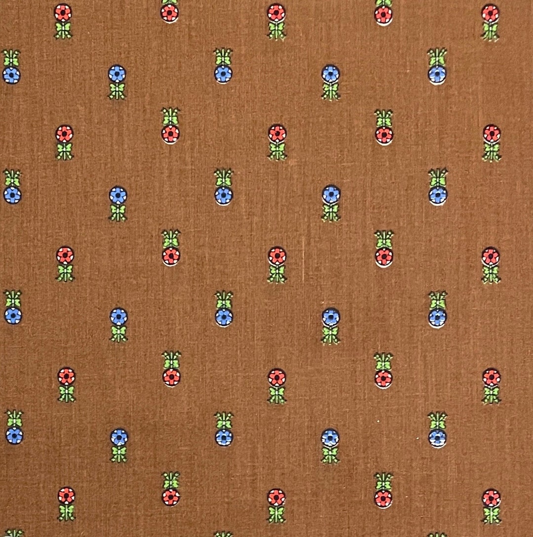 Vintage Brown, Blue and Red Calico Fabric, Floral, Manes Fabric - Etsy