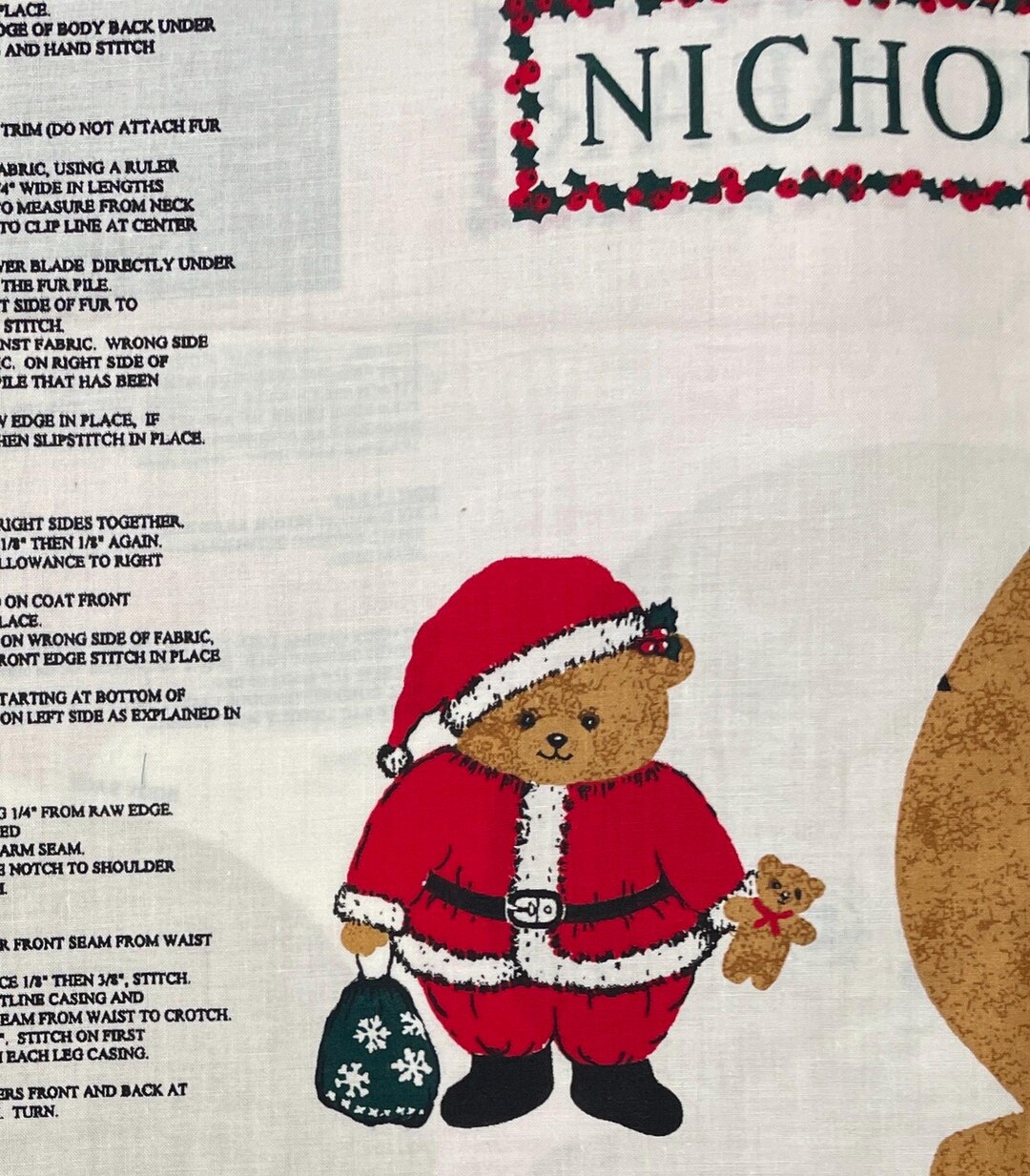 Nicholas Bear Cotton Fabric Panel, Springs Industries - Etsy