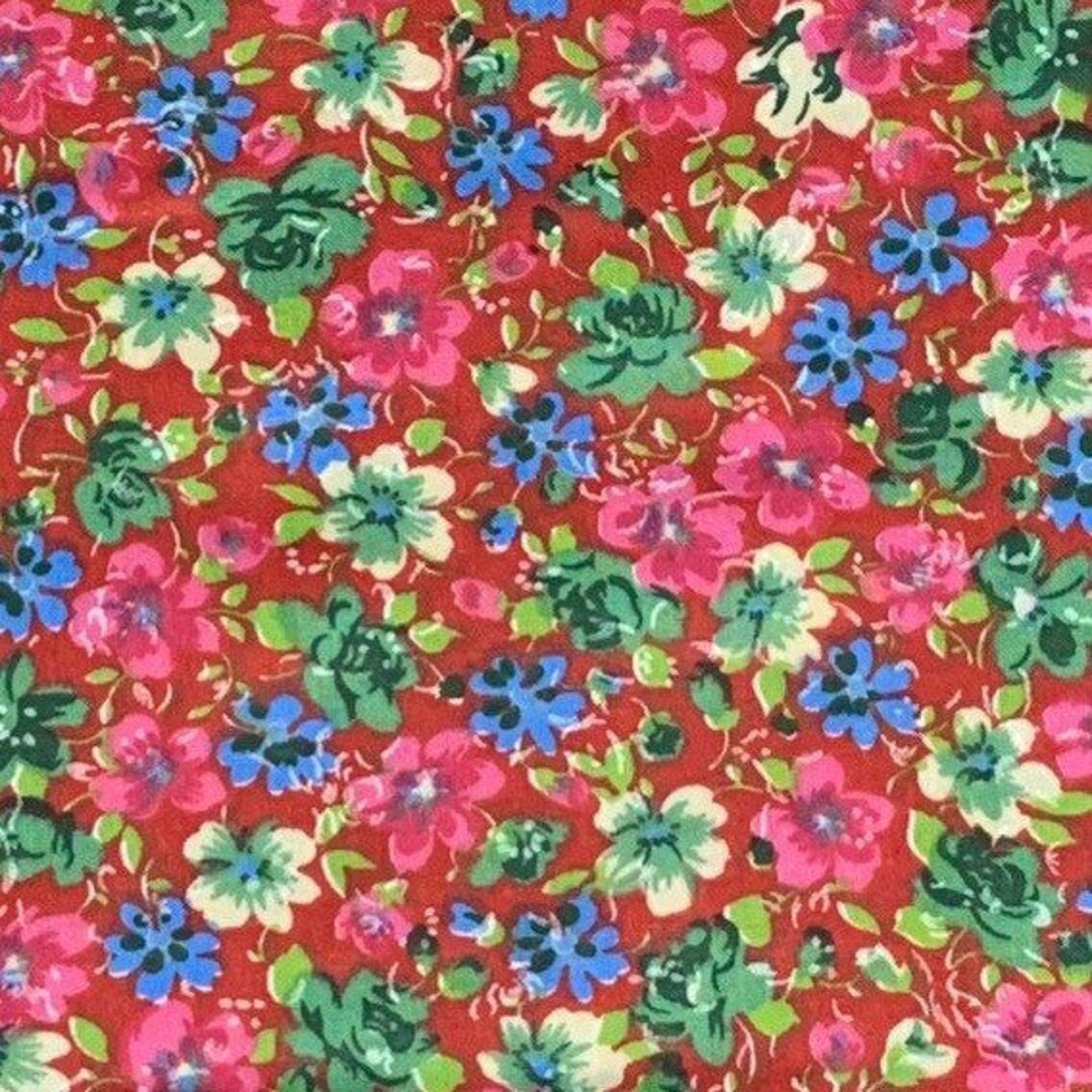 100 % Cotton Red Calico Fabric, Pink Blue, Green and Yellow - Etsy