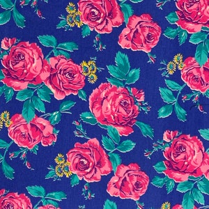 Pink and Blue Floral Cotton Fabric, Rose - Etsy