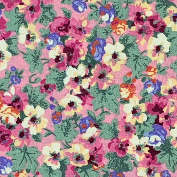 100% Cotton Pink and Yellow Floral Fabric Rose Calico - Etsy
