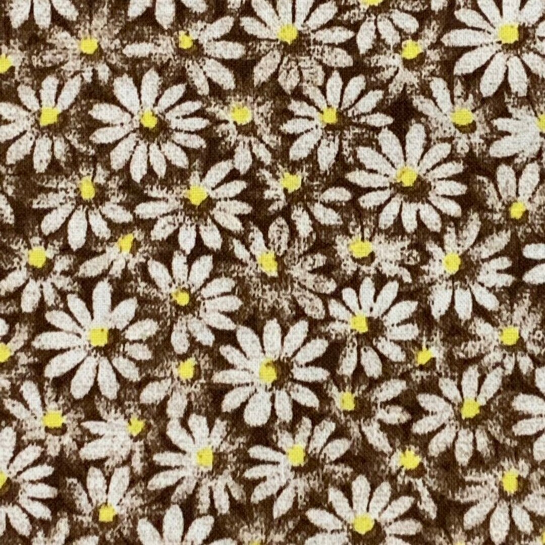 100% Cotton White Daisy Fabric, Chocolate Brown, Floral, Crazy Daisy ...
