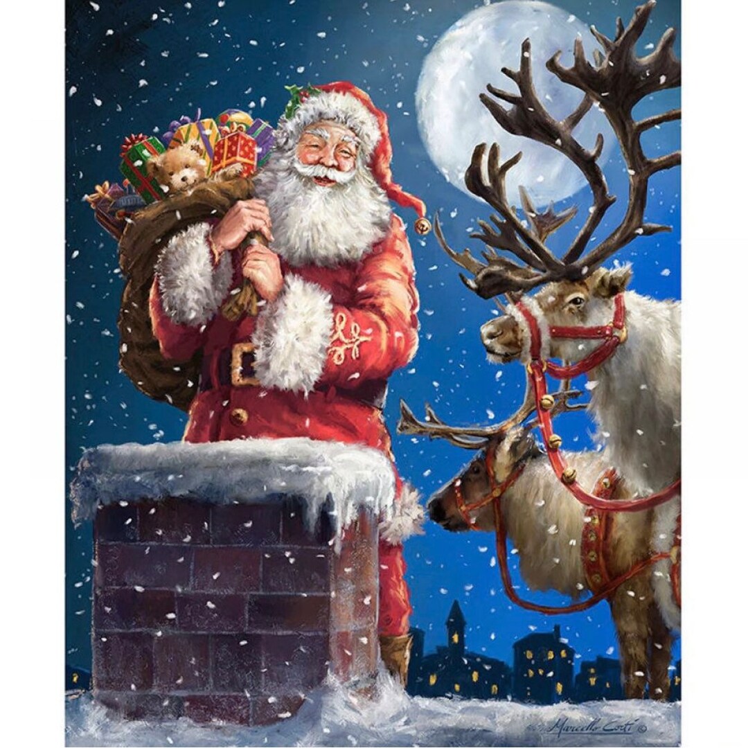 100% Cotton Christmastime is Here Fabric Panel, Santa Claus, Housetop ...