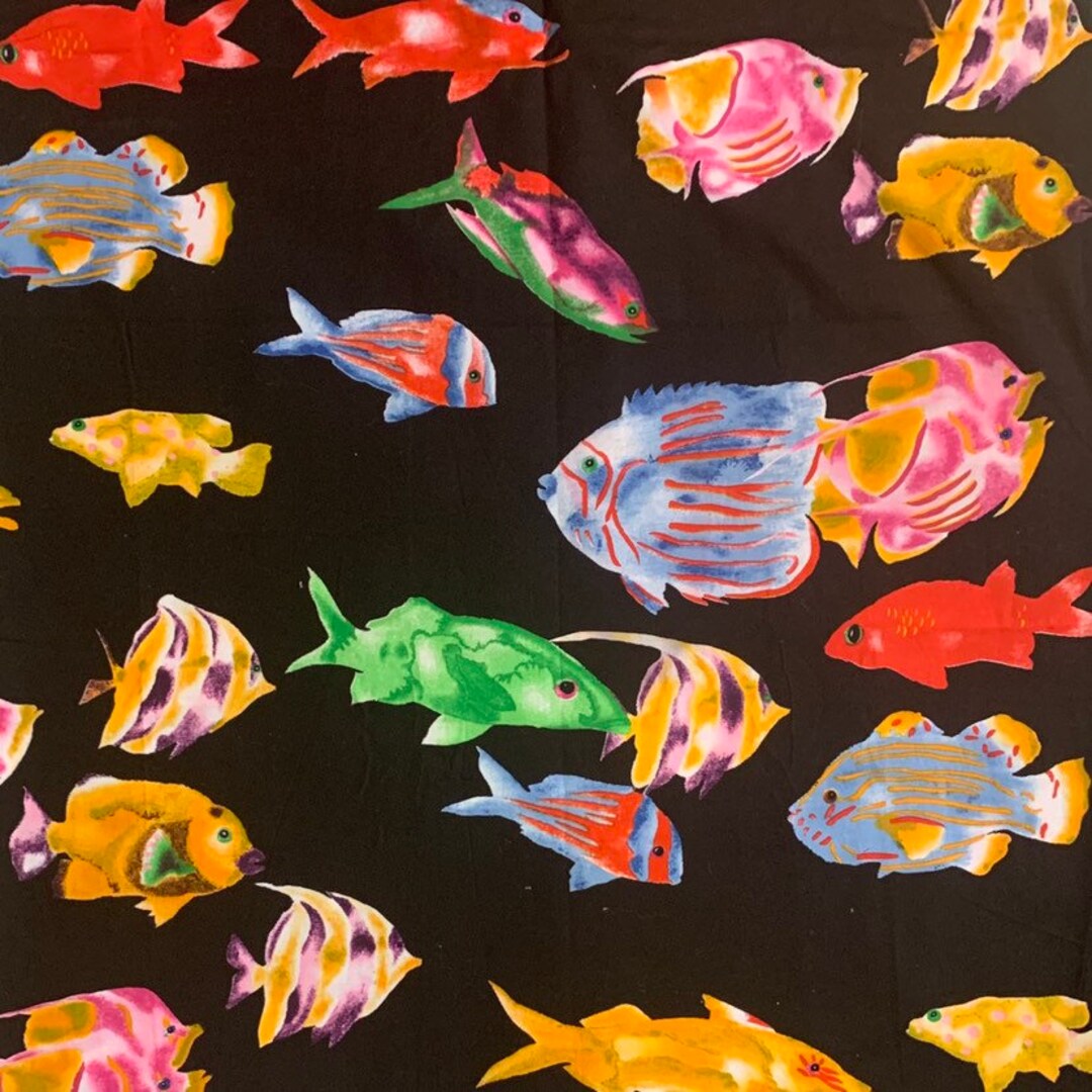 Colorful Fish Cotton Fabric, Ocean, Tropical, Beach, Shamash and Sons ...