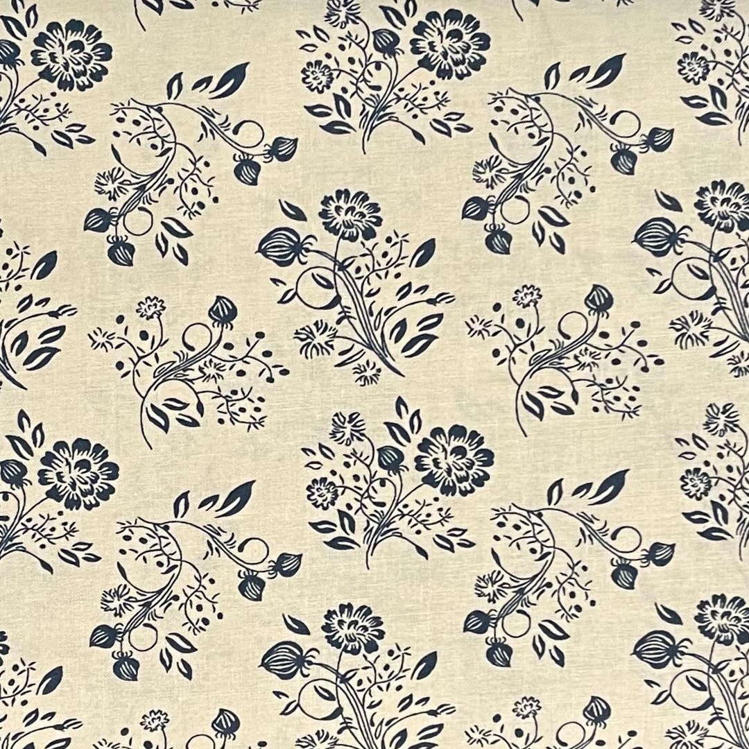 Beige and Blue Cotton Calico Fabric, Floral, 1800s Reprint - Etsy
