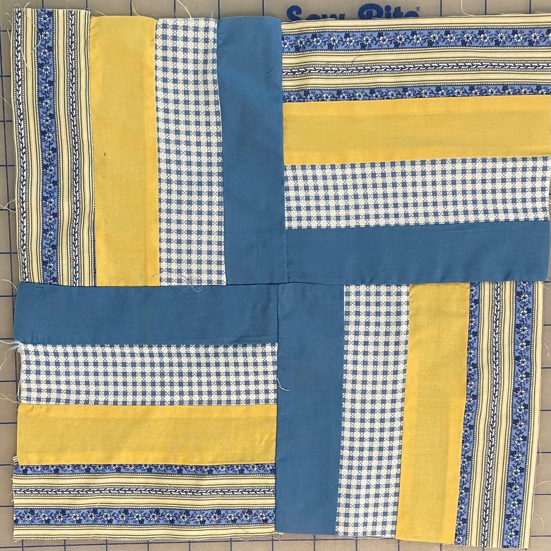 Vintage Blue and Yellow Patchwork Quilt Squares Handmade - Etsy