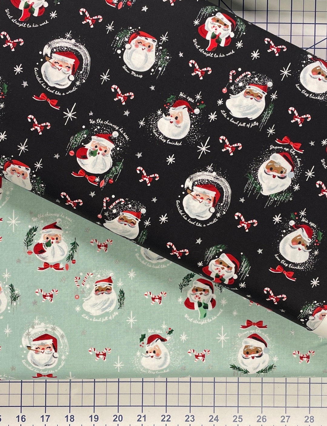 Santa Claus Cotton Fabric, Twas, Riley Blake, Silver Metallic Detail - Etsy