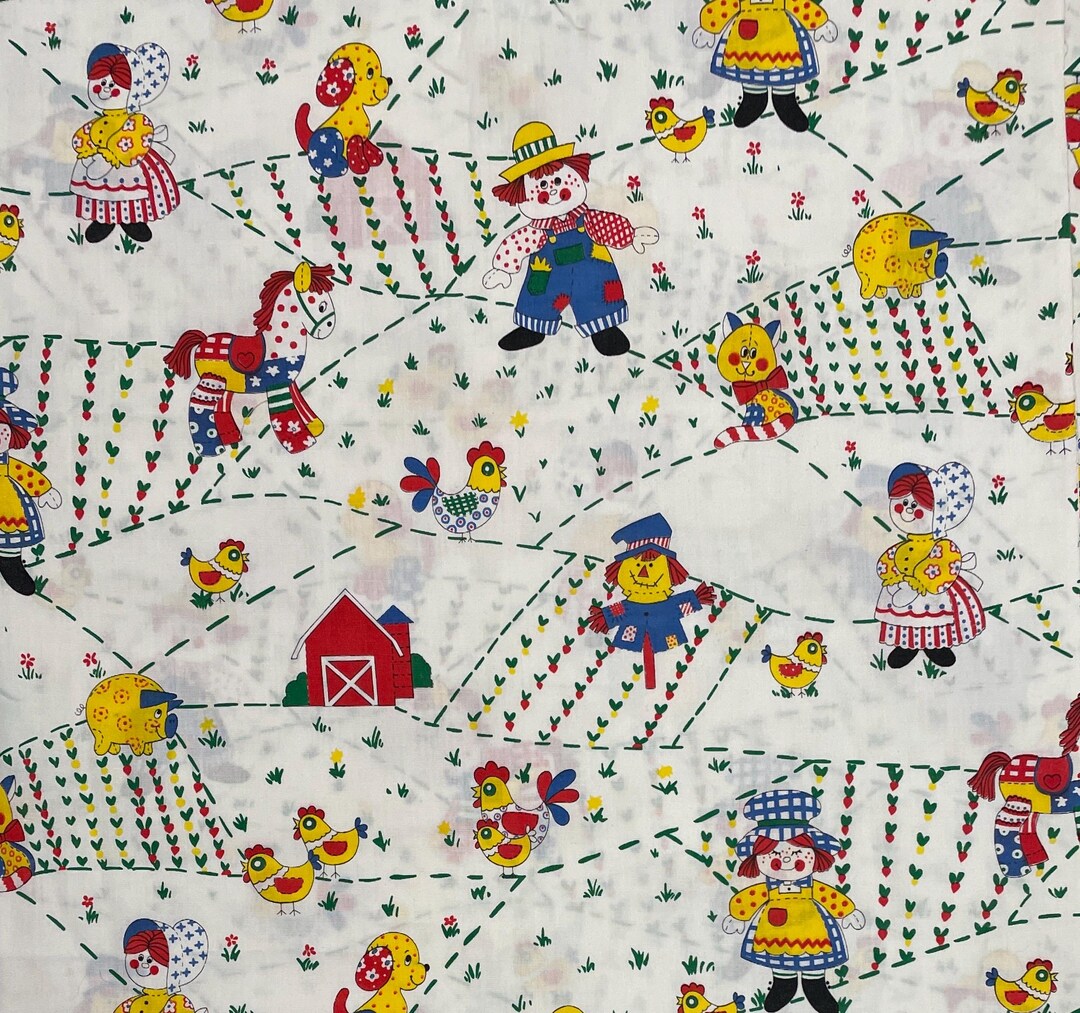 Vintage Farmer and Scarecrow Fabric, Fruit, Kitchen, Restaurant, Picnic ...