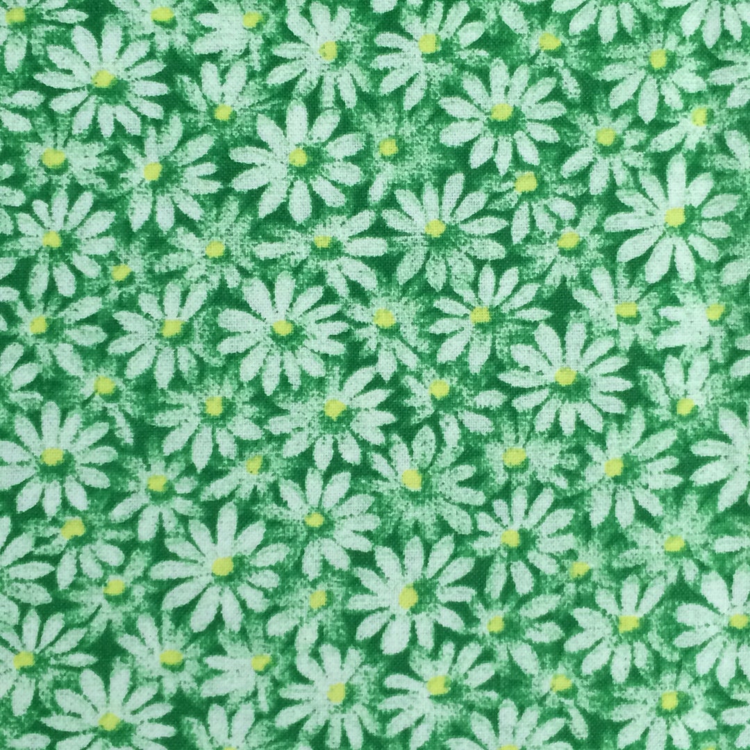 100% Cotton Kelly Green Daisy Floral Fabric, Calico, Crazy Daisy - Etsy