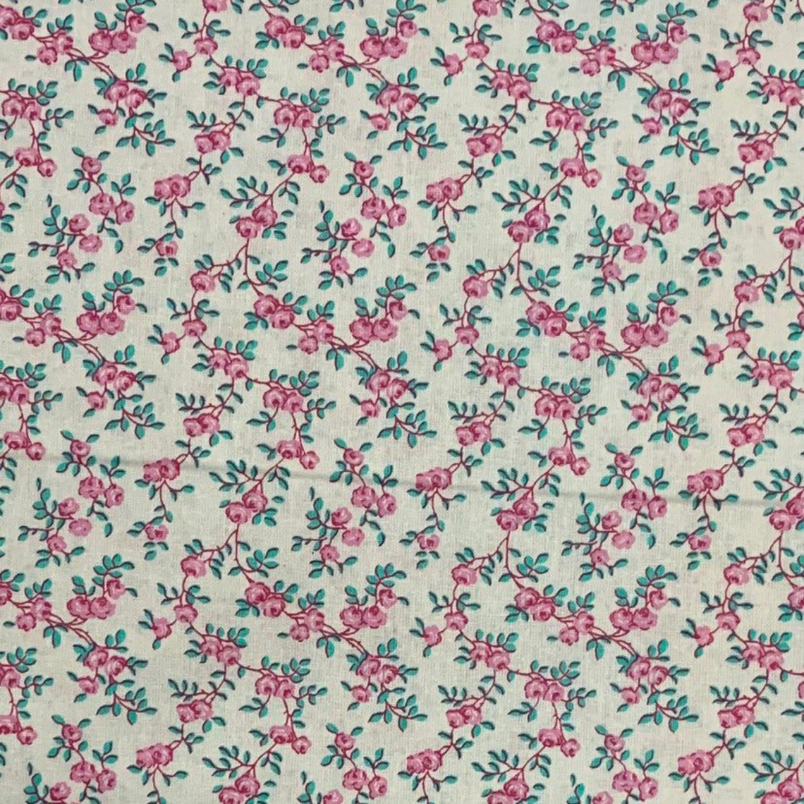 100% Cotton Pink Rose Fabric Small Print Calico Floral | Etsy