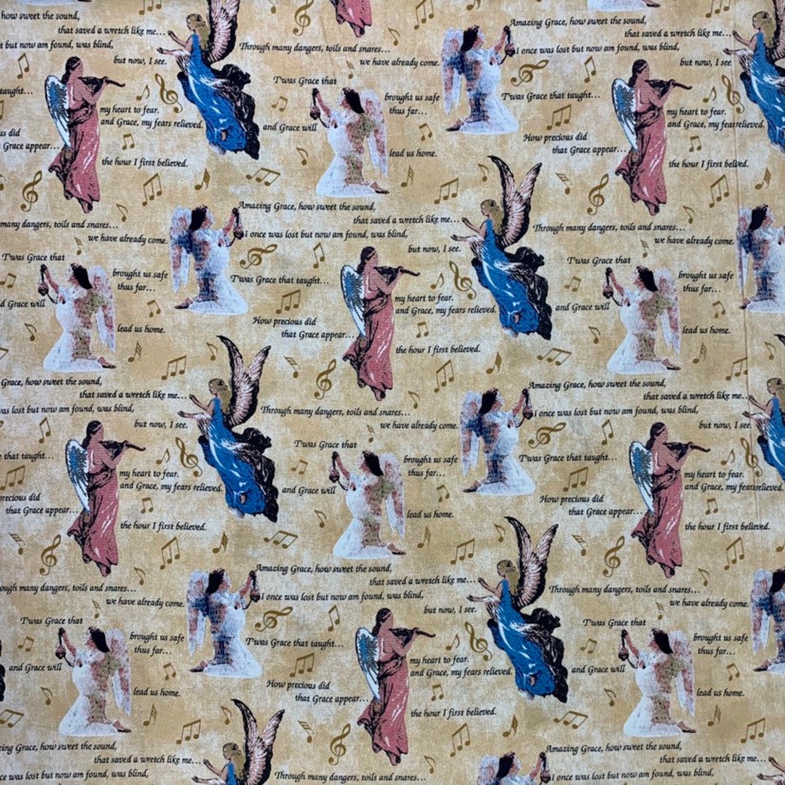 100% Cotton Amazing Grace Fabric Christian Music Angel - Etsy Canada