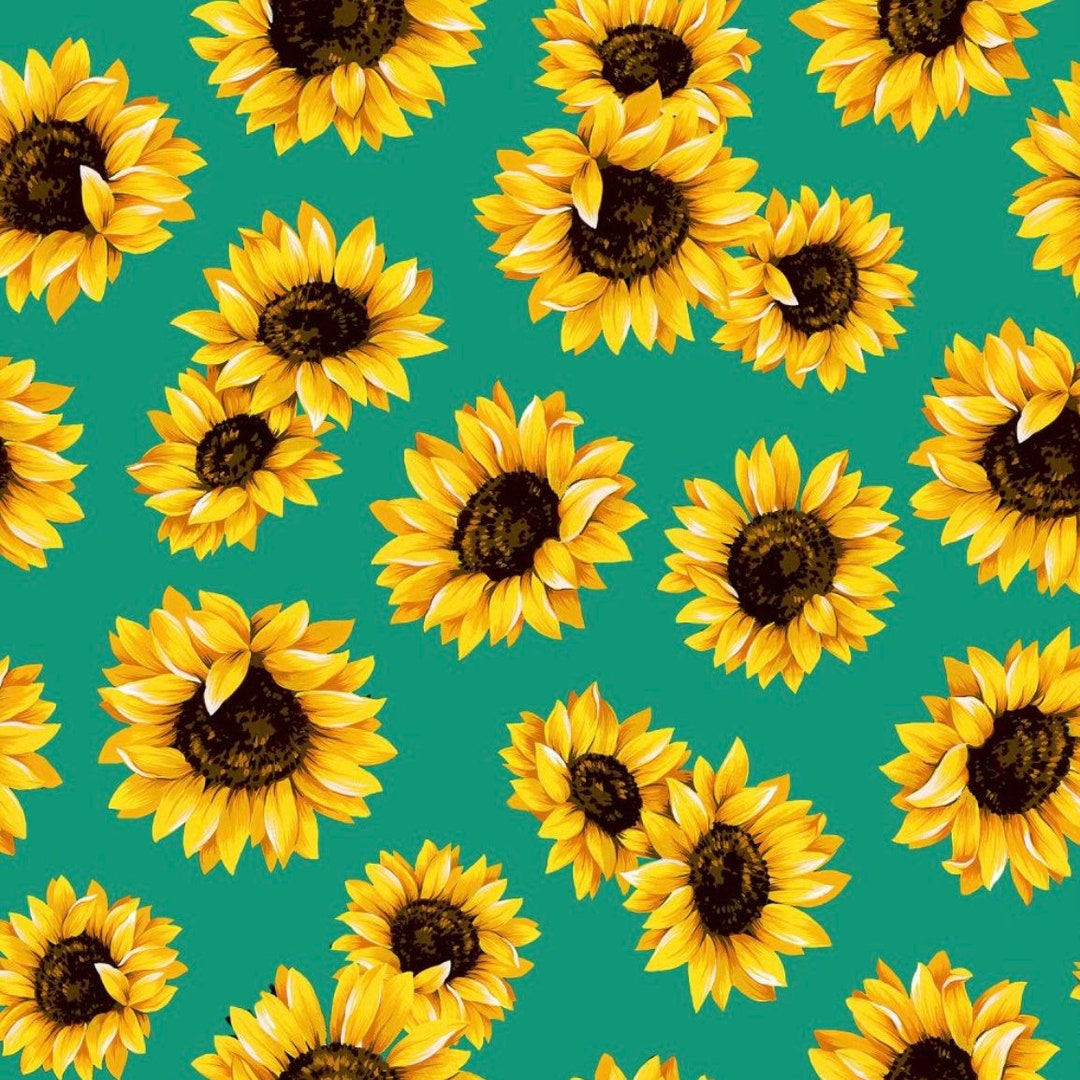 Sunflower Cotton Fabric on Caribbean Green - Etsy