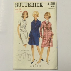 Vintage Semi Fitted One Piece Dress Pattern, A Line, Butterick 4156 ...