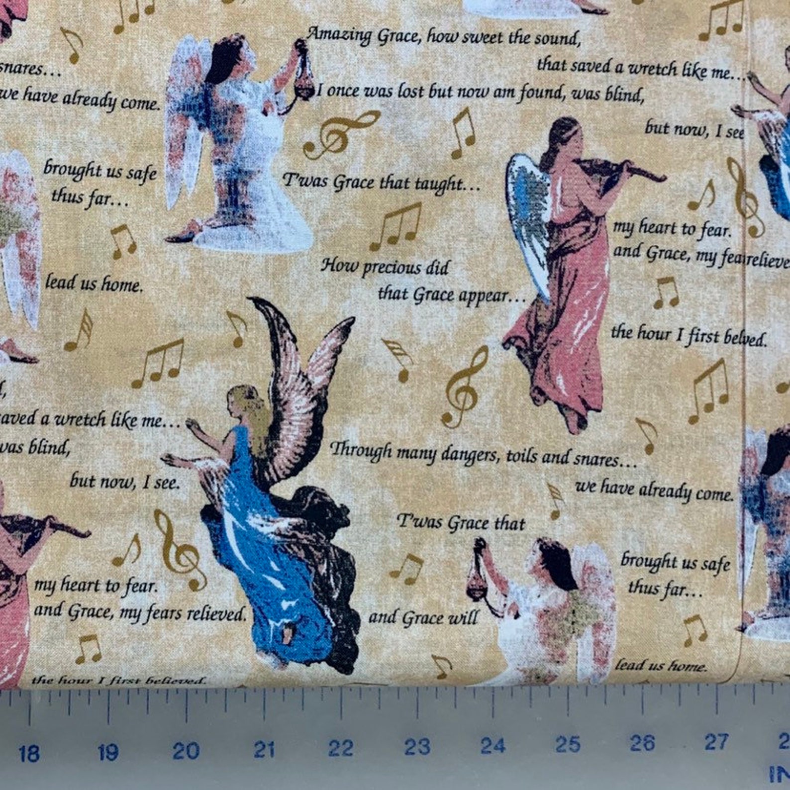 100% Cotton Amazing Grace Fabric, Christian, Music, Angel, Scripture ...