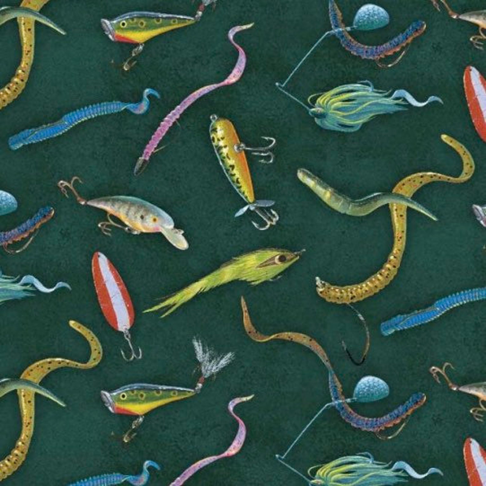 100% Cotton Fishing Lures Fabric, Digital Print - Etsy