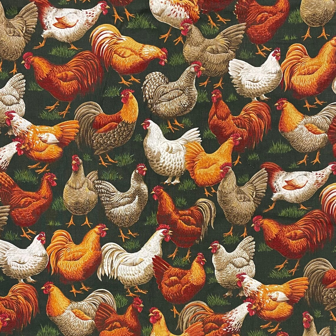 Vintage Chicken Cotton Fabric Rooster Cafe Barnyard Farm - Etsy
