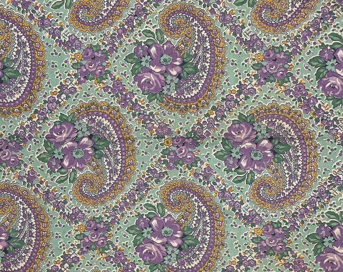 Purple and Green Calico Cotton Fabric, Floral, Paisley - Etsy