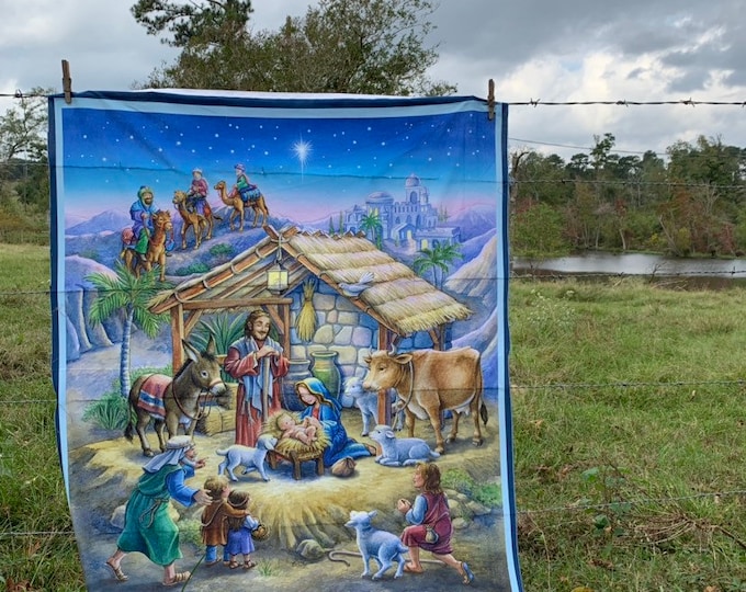 Nativity Holy Night Fabric Panel 24"x44", CD2015-BLUE for Timeless ...