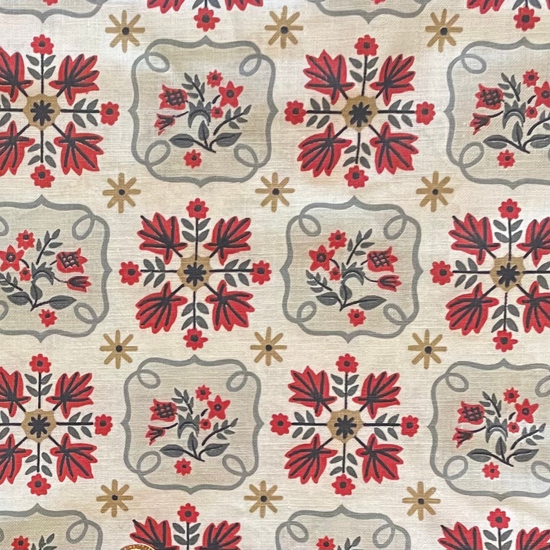 Vintage Red and Beige Calico Cotton Fabric, Floral - Etsy