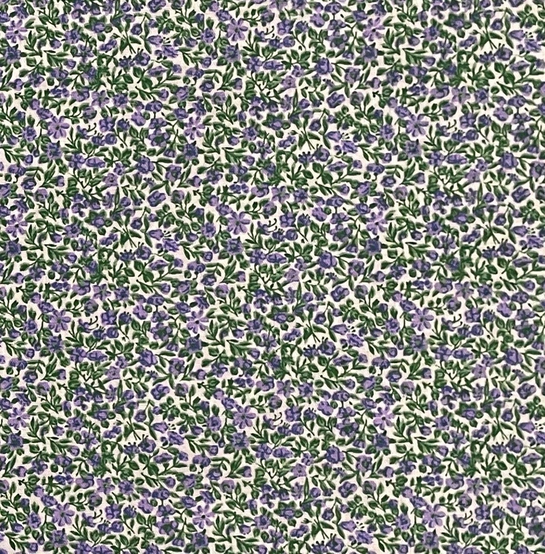 Purple and Green Calico Fabric, Floral - Etsy