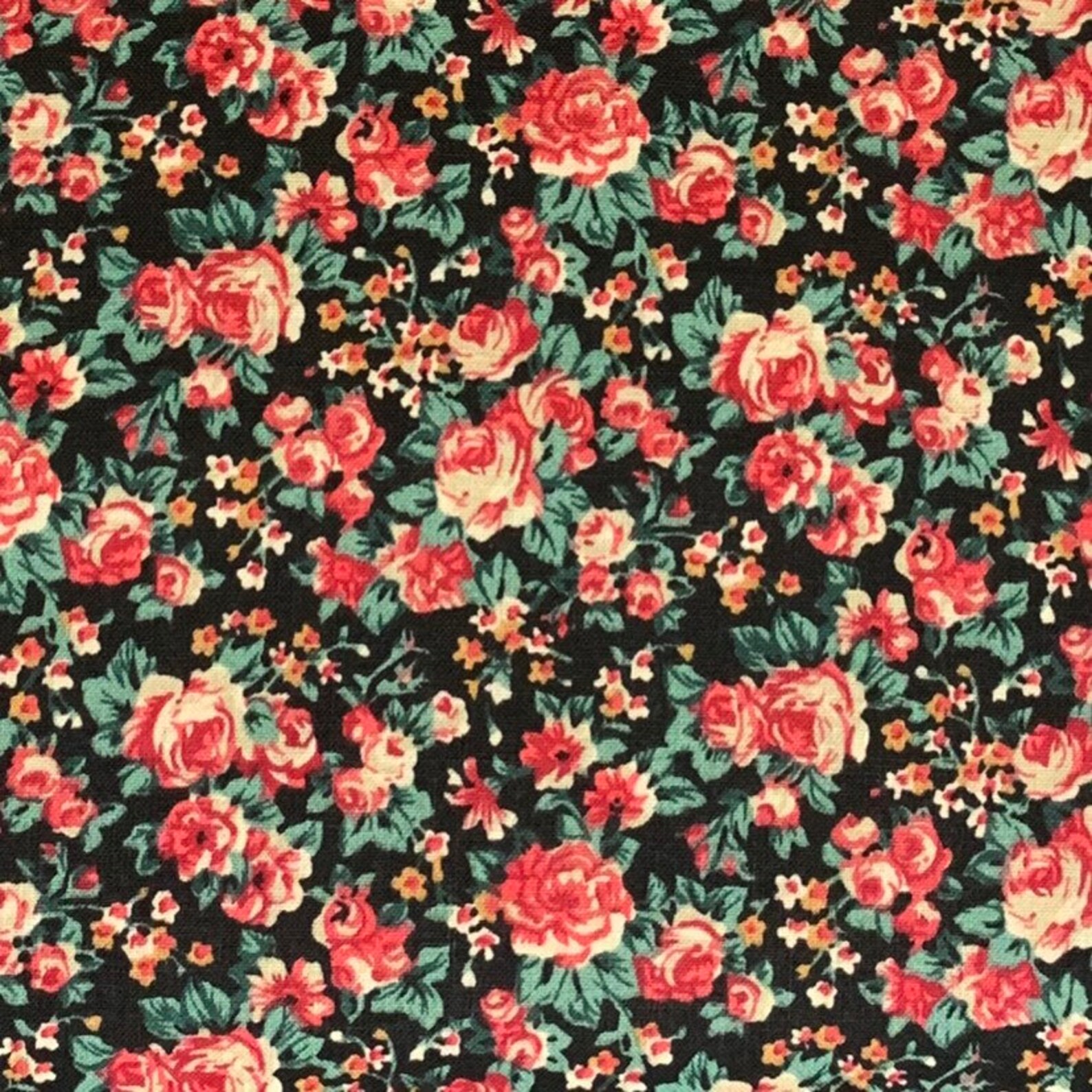 100% Cotton Pink and Black Rose Fabric by the Yard Calico - Etsy
