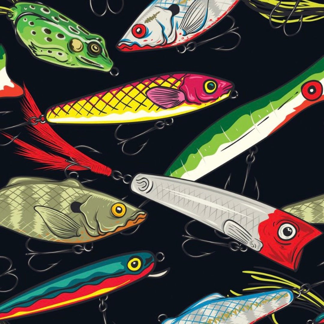 100% Cotton Fishing Lures Fabric, Digital Print - Etsy