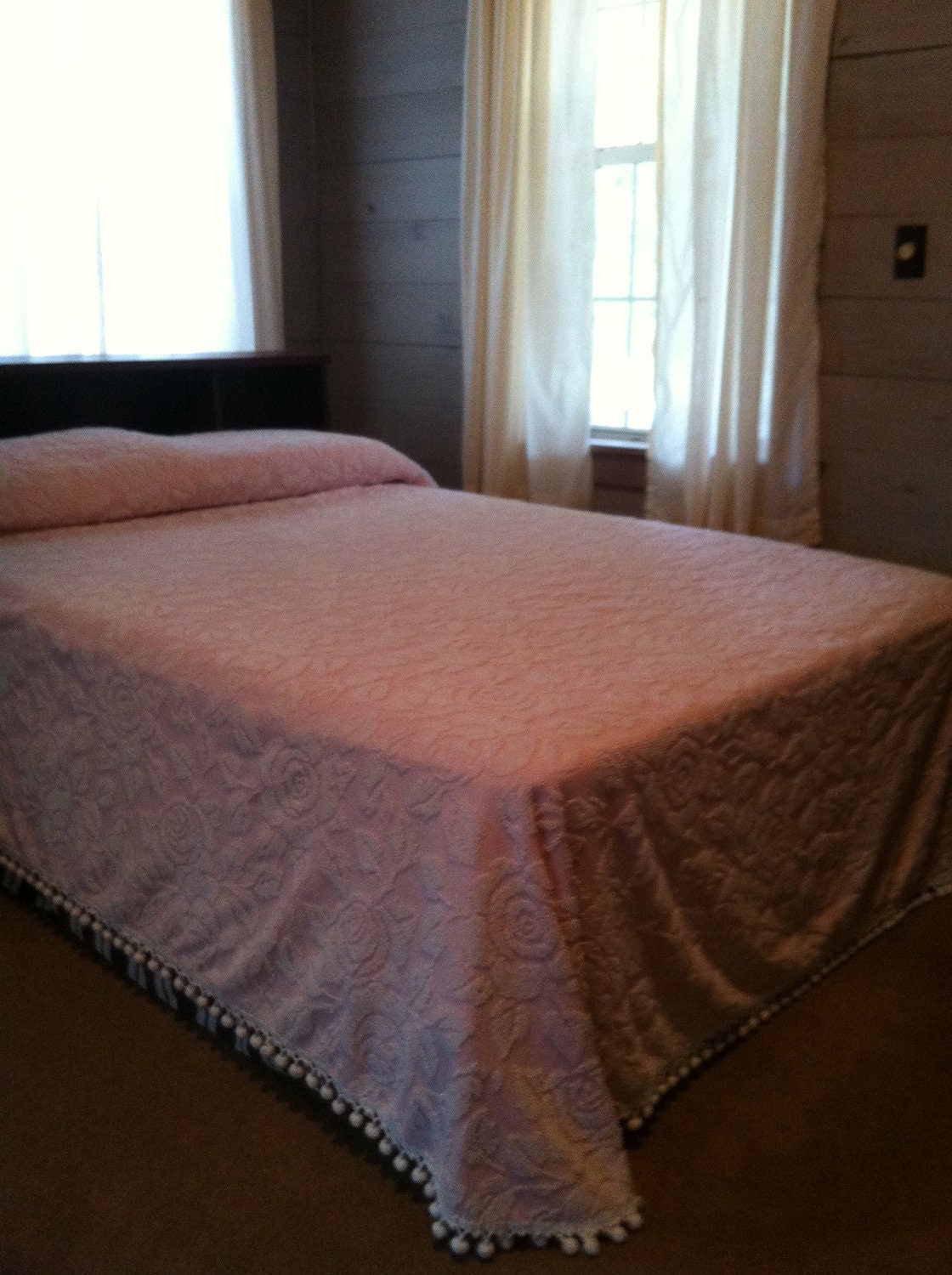 Vintage Pink and White Cabbage Rose Chenille Bedspread Floral - Etsy