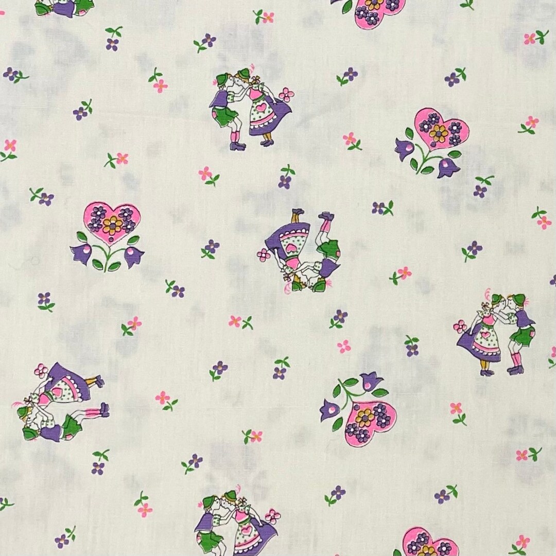 Vintage Kissing Couple Cotton Fabric, Heart, Love, Floral, Valentine - Etsy
