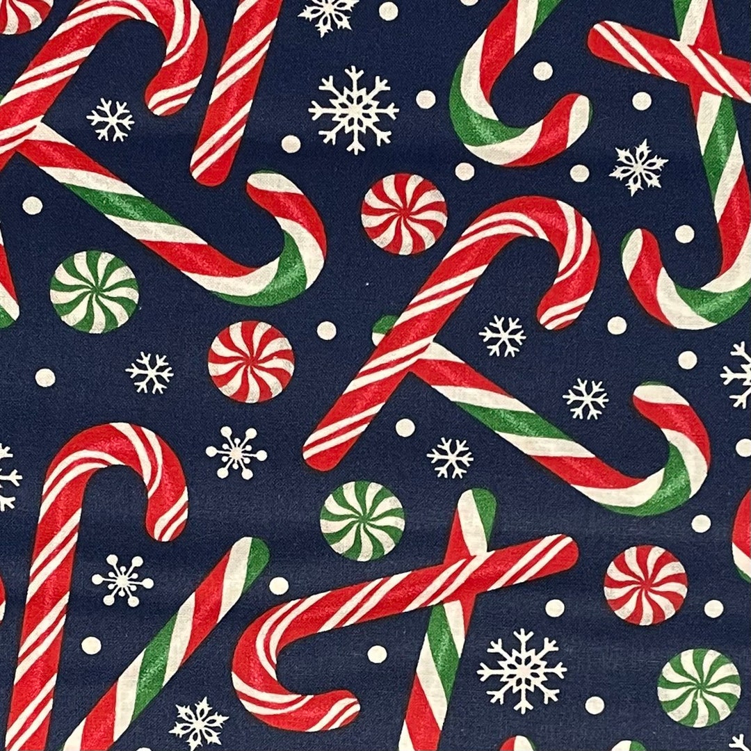 Red, Green and White Peppermint and Candy Cane Fabric, Christmas ...