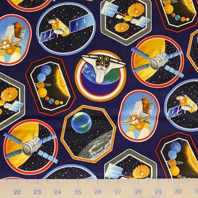 100% Cotton Rocket and Space Shuttle Fabric Science Space | Etsy