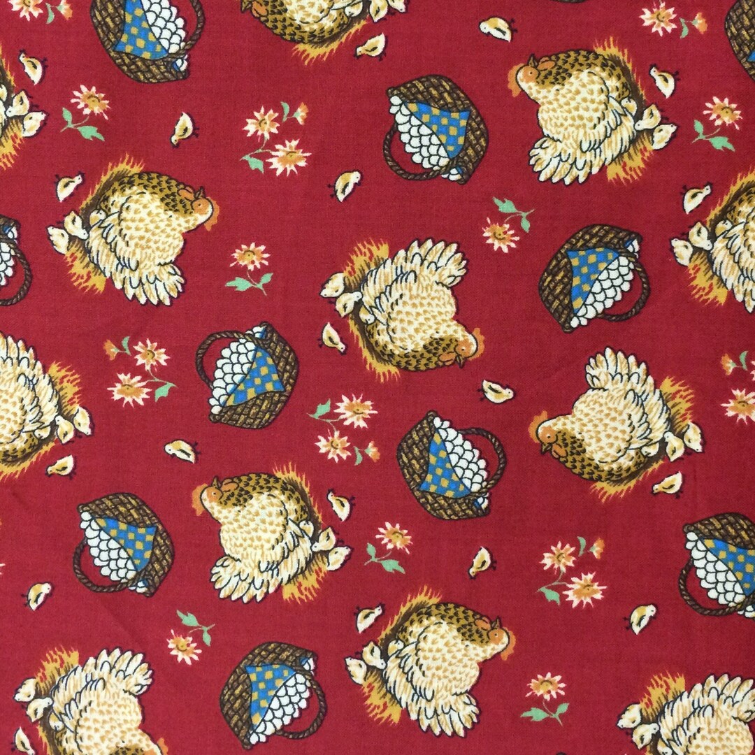 100% Cotton Chicken Fabric by the Yard, Rooster, Cafe, Barnyard, Farm ...