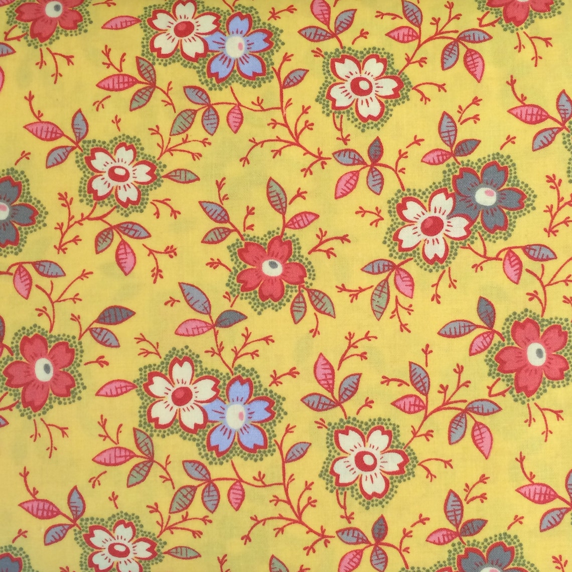 100% Cotton Yellow Floral Fabric by the Yard, Flower Power, Happy ...