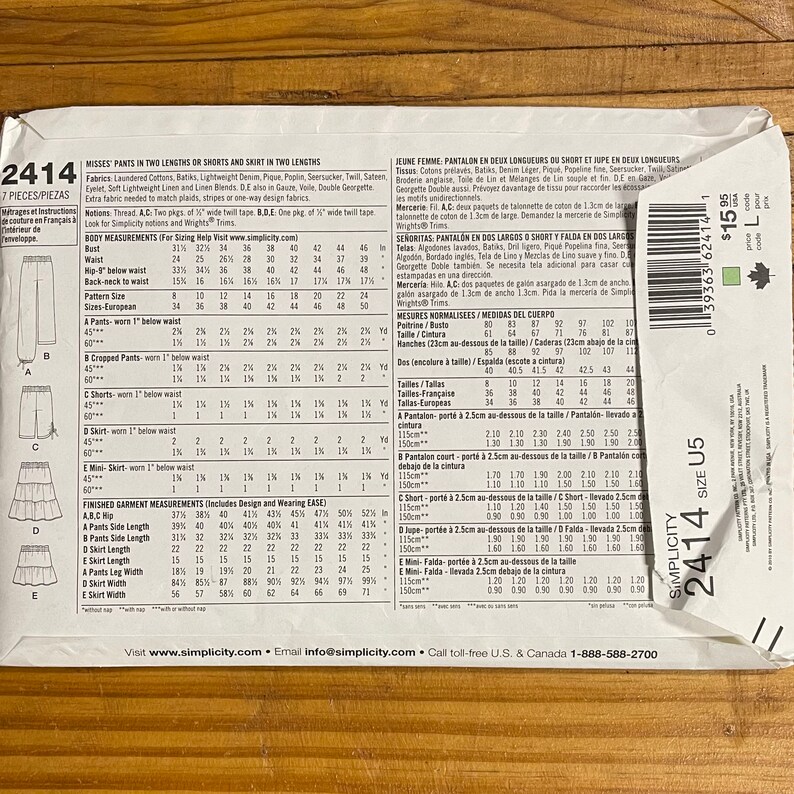 Easy Shorts Skirt and Pants Pattern Simplicity 2414 1 | Etsy