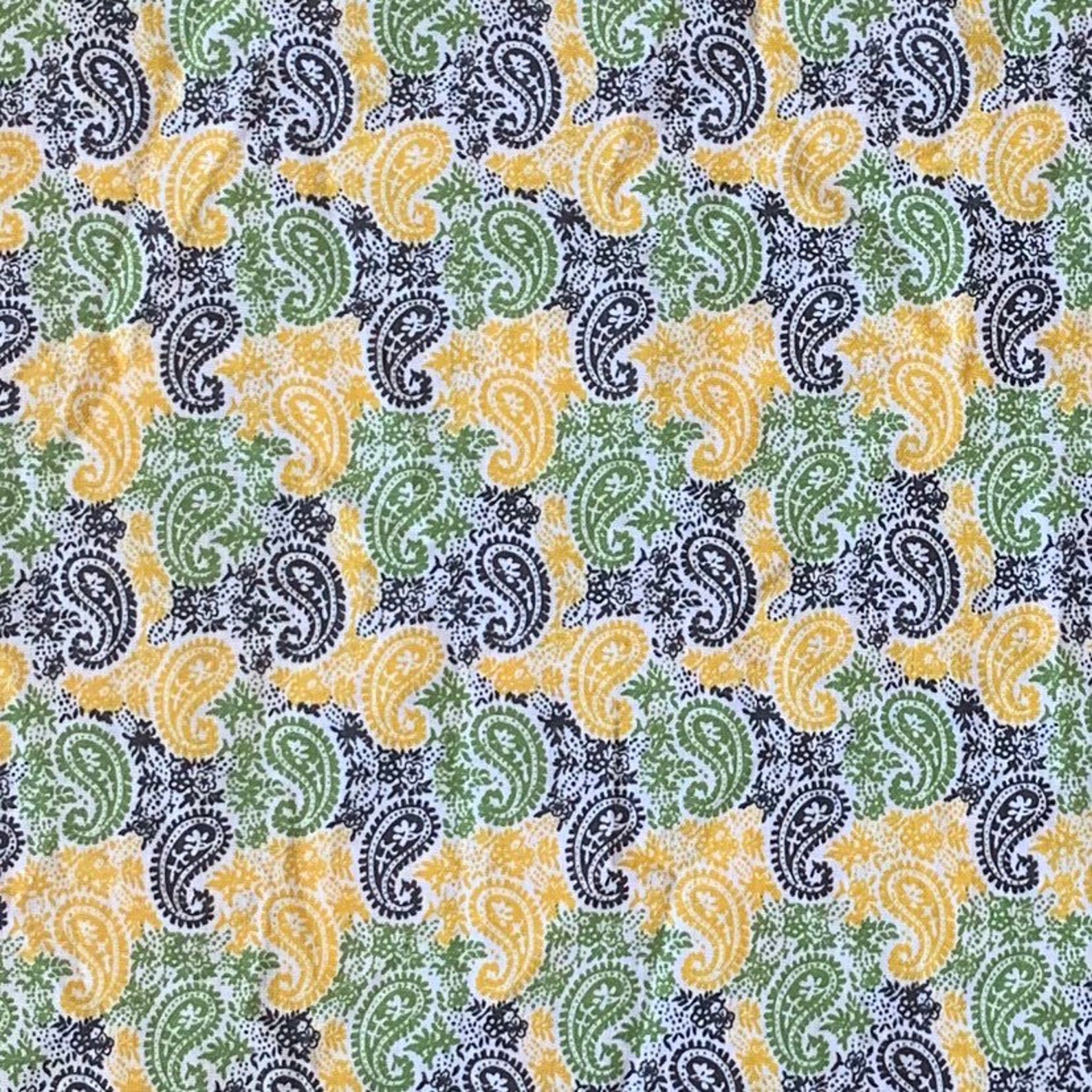 Yellow Green and Black Paisley Cotton Fabric - Etsy UK