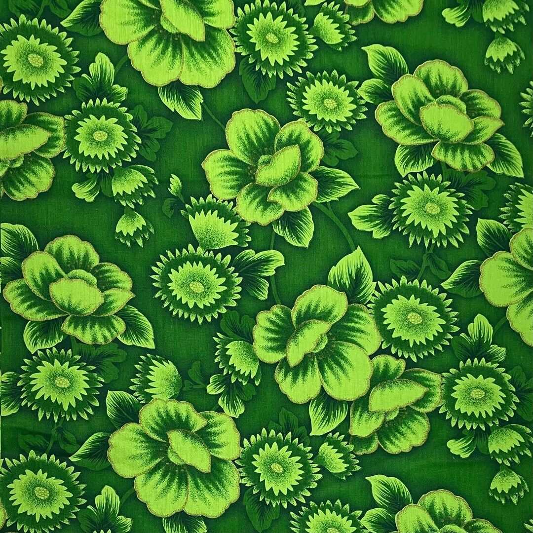 Vintage Green Floral Cotton Fabric - Etsy