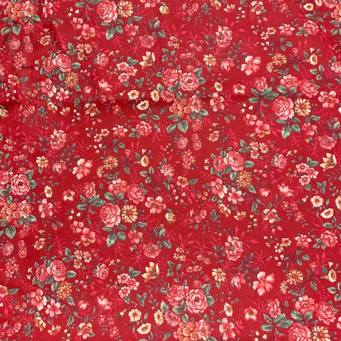 100 % Cotton Red and Pink Rose Calico Fabric, County Floral - Etsy