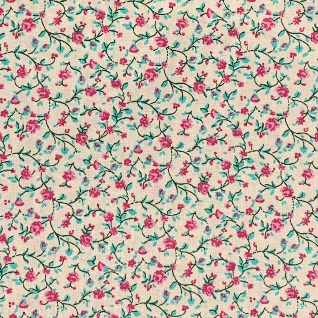 100% Cotton Pink Rose Fabric, Small Print Calico, Floral, Rosebud - Etsy