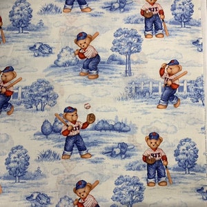 100% Cotton Teddy Bear Toile Baseball Fabric, Youth Sports, Patriotic ...