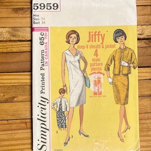 Vintage Sheath and Jacket Pattern, Little Black Dress, Simplicity 5959 ...