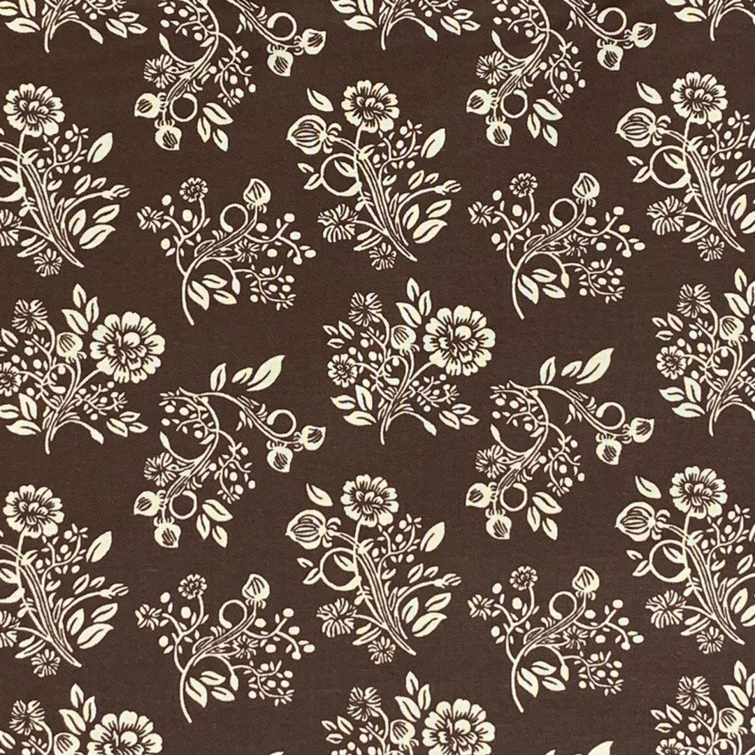 100% Cotton Brown Calico Fabric, Floral, 1800s Reprint - Etsy