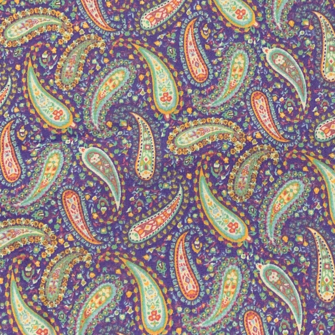 100% Cotton Purple and Blue Paisley Fabric by the Yard - Etsy