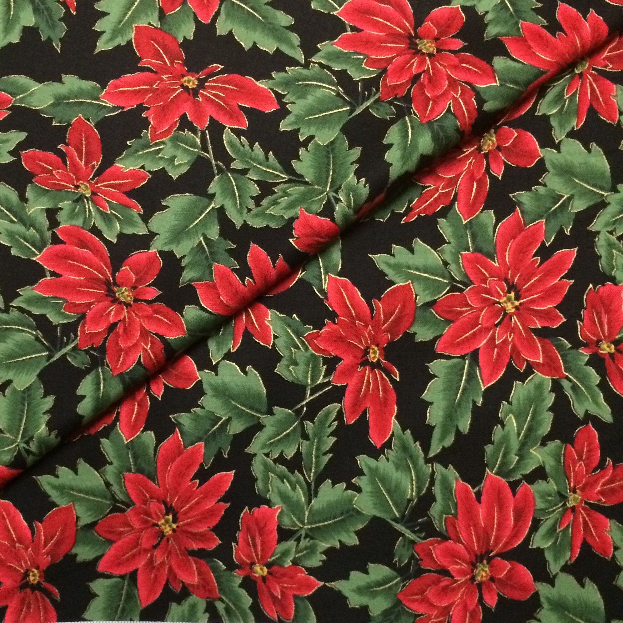 100% Cotton Christmas Poinsettia Fabric Woodland Beauty - Etsy