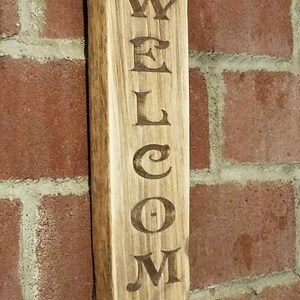 Welcome Sign Carved Wood Distressed Reclaimed Plaque Vertical Tall Sign ...