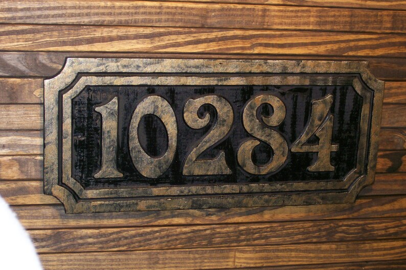Large Address Plaque Antique Brass Finished Wood Custom Carved - Etsy