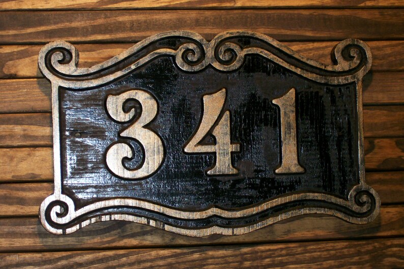 Wooden Address Sign Antique Brass Finished Double Scroll - Etsy