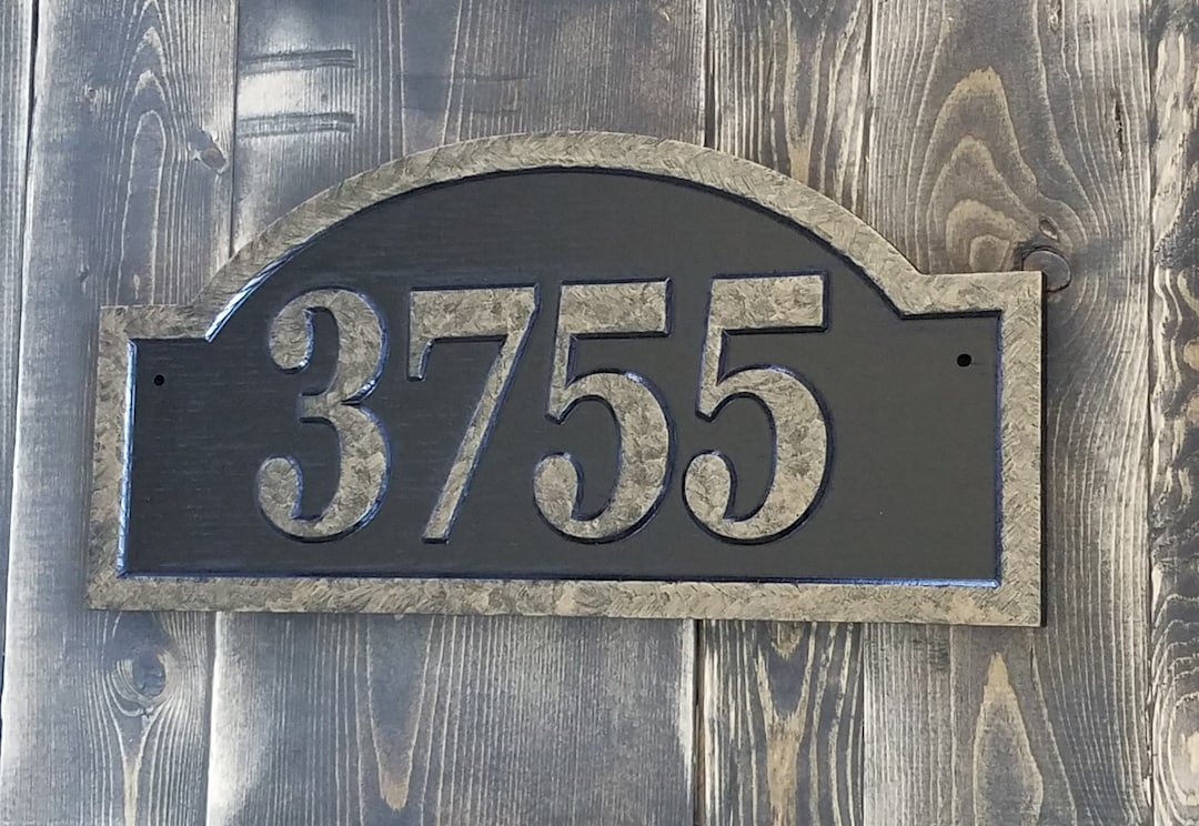 Custom Carved Wooden Address Plaque With Antique Brass Finish and Large ...
