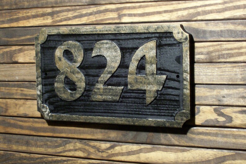 Carved Address Sign Antique Brass Finished Wood Hand Painted - Etsy