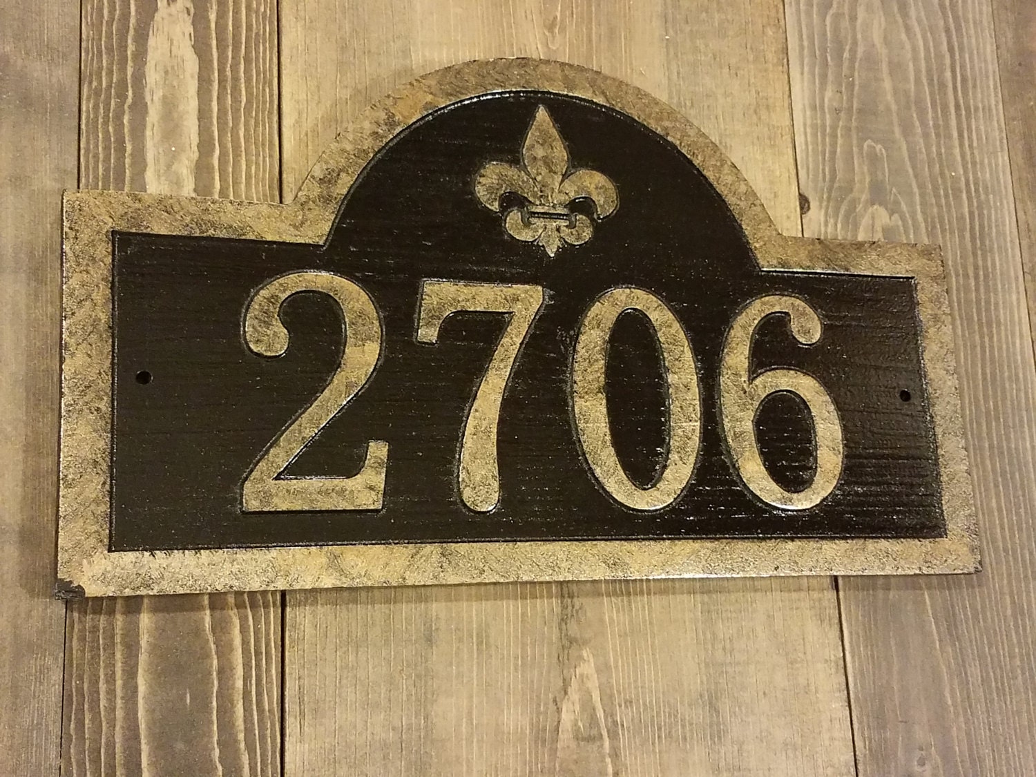 Custom Carved Address Sign Fleur De Lis Antique Brass Finished | Etsy