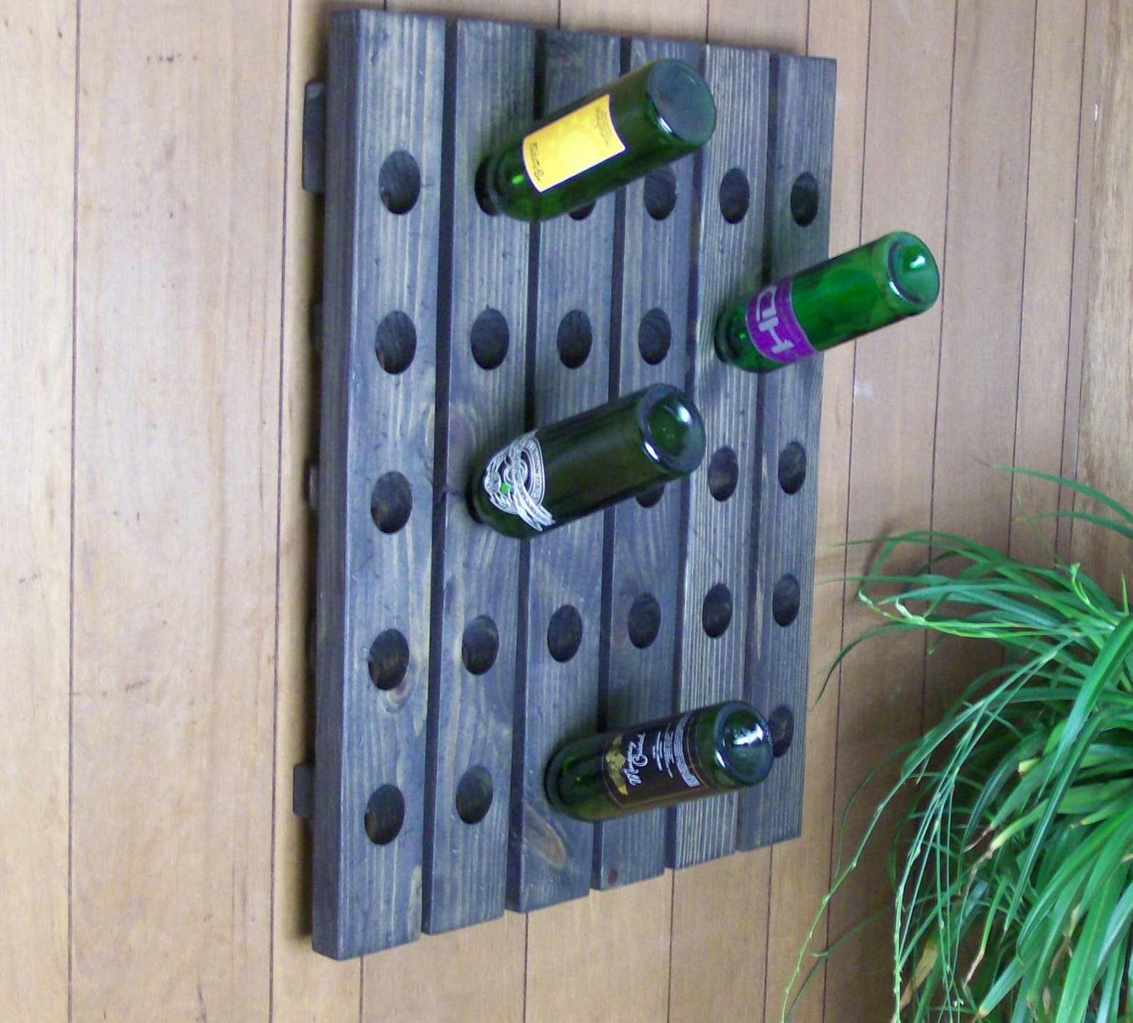 Distressed Wine Riddling Rack Wood Wall Hanging Winerack Ebony | Etsy