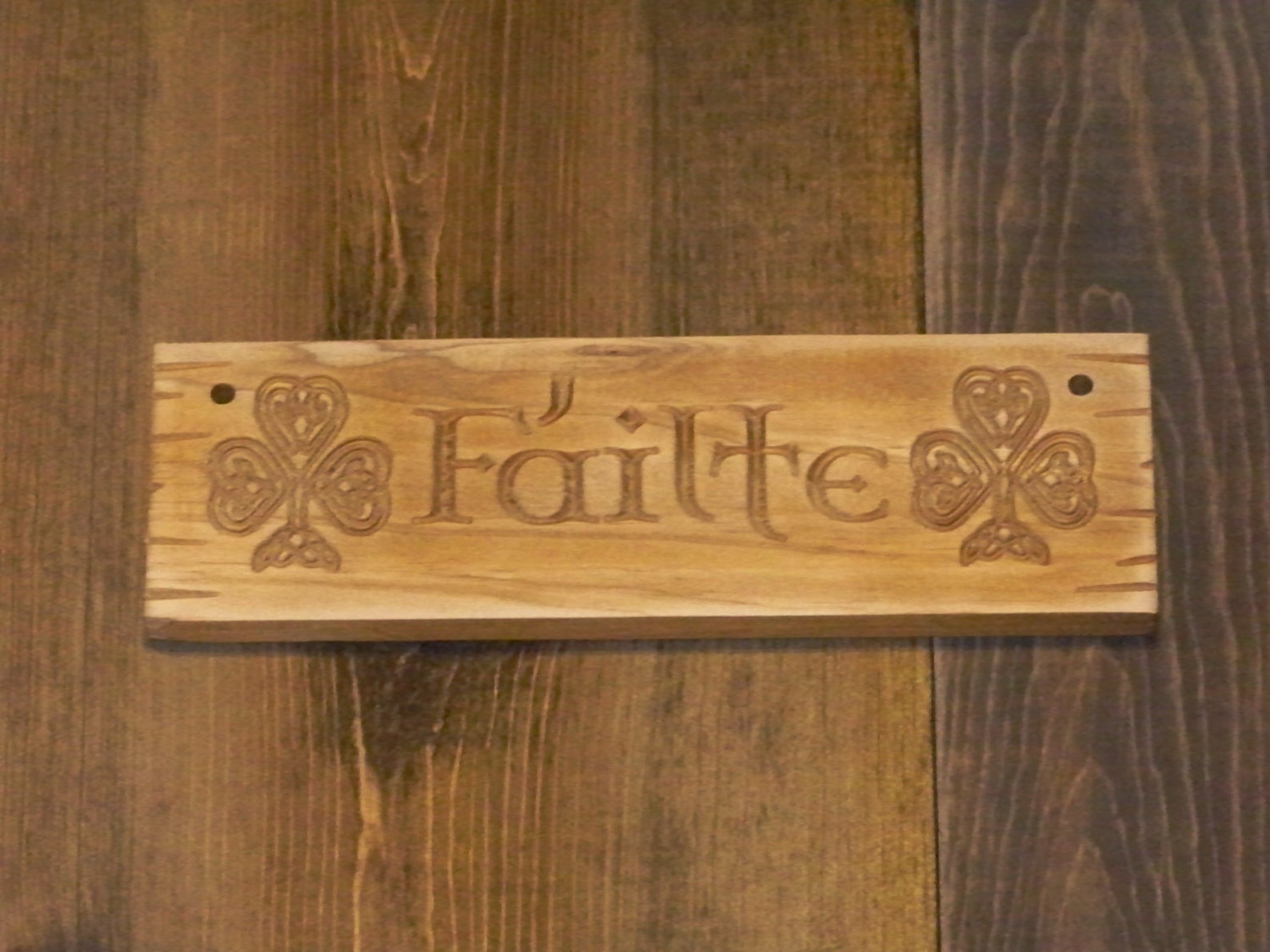 Failte Sign Carved Free Shipping Gaelic Distressed Wood Welcome Entry ...